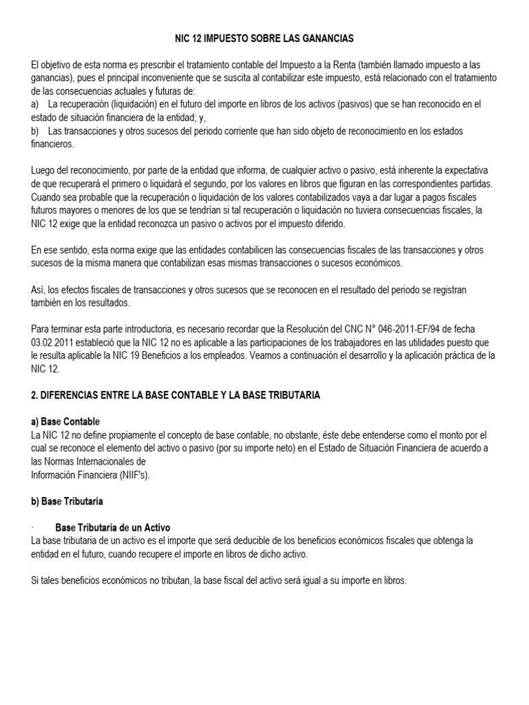 Nic 12 Impuesto Sobre Las Ganancias | PDF | Contabilidad | Depreciación