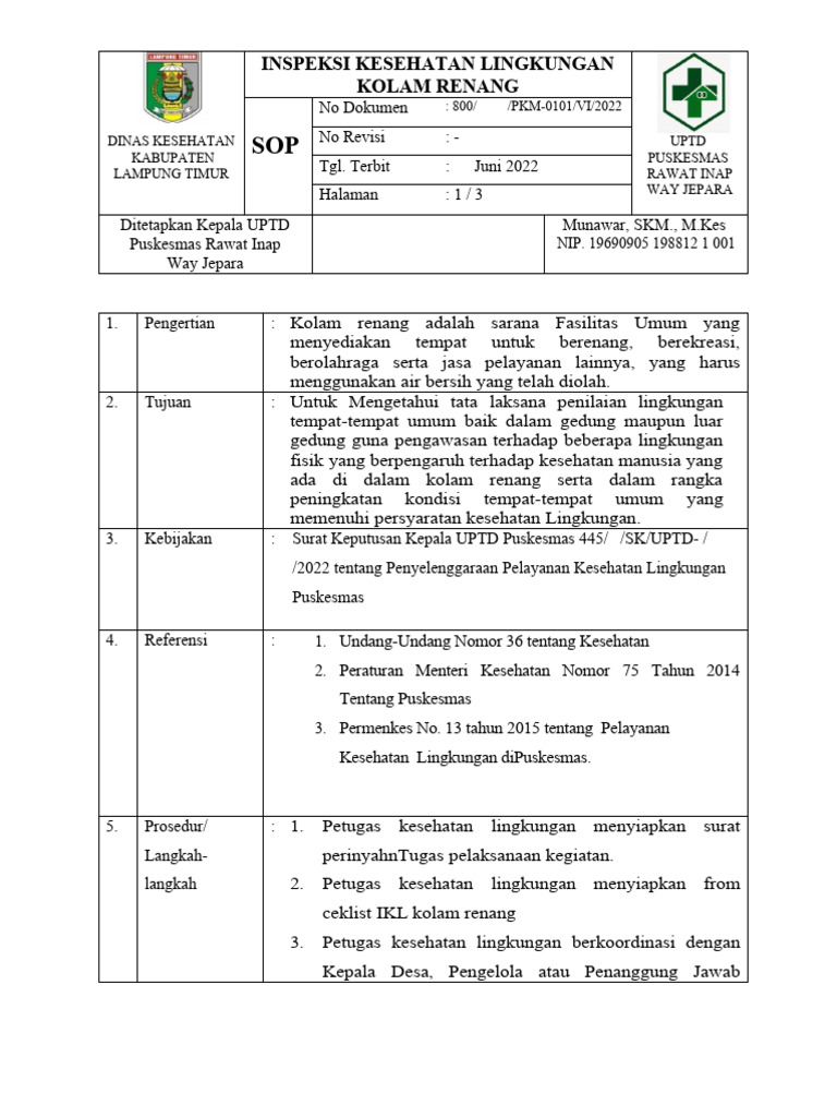 SOP IKL Kolam Renang | PDF
