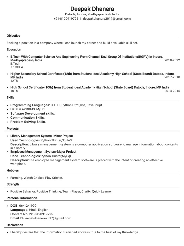 Resume Deepak Dhanera | PDF