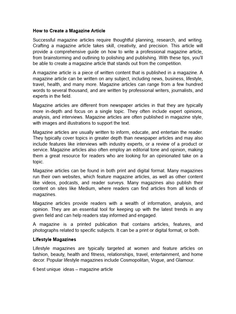 How To Create A Magazine Article | PDF | Magazines | Newspapers