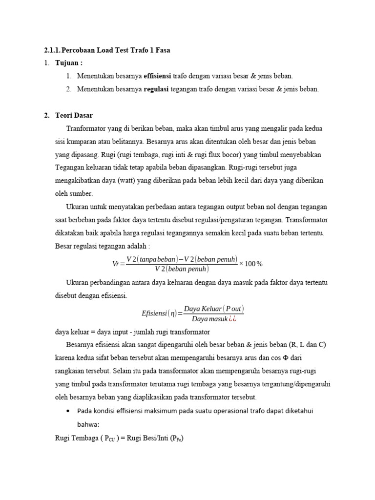 Percobaan Load Test Trafo 1 Fasa | PDF