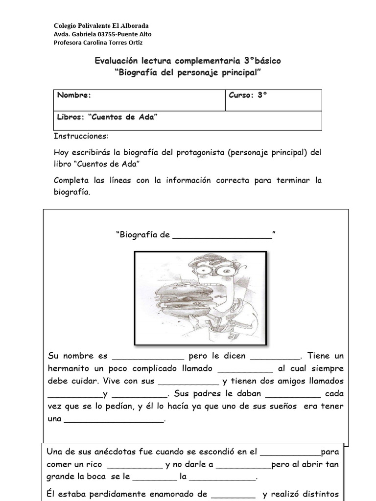 Evaluación Libro N°6 3° Cuentos de Ada | PDF | Hogar, jardinería y ...