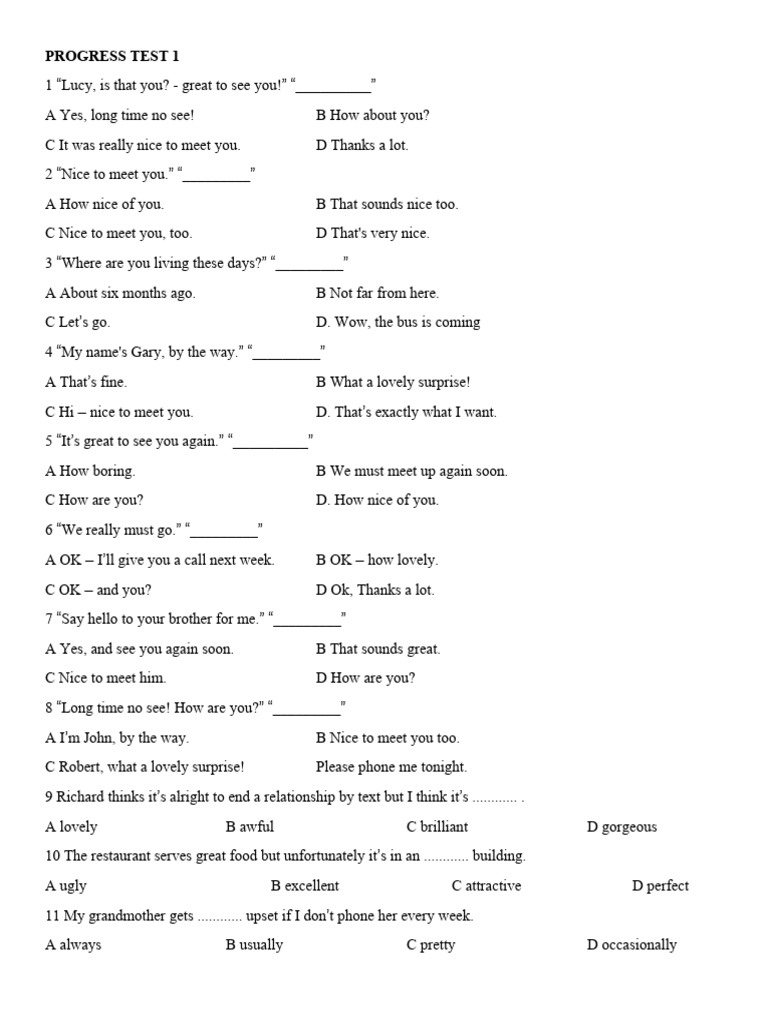 Progress Test 1-3 | PDF
