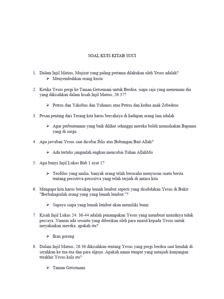 Soal Kuis Kitab Suci | PDF