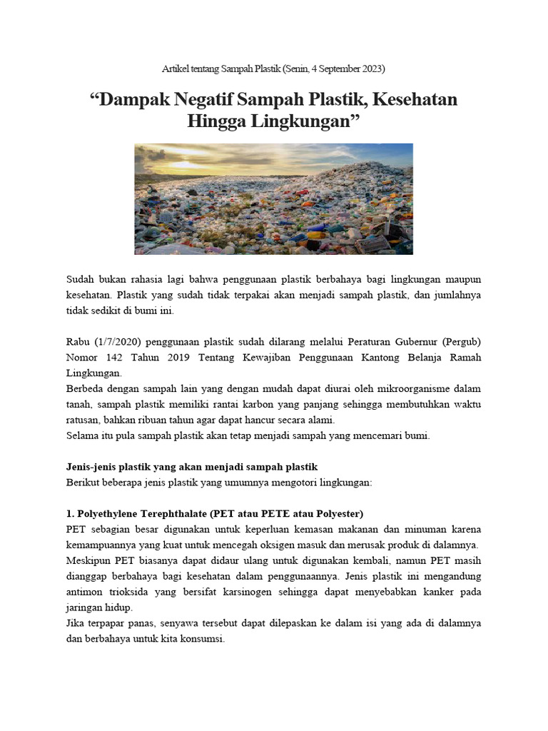 Artikel Tentang Sampah Plastik | PDF