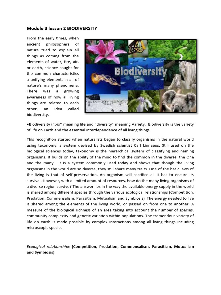Module 3 Lesson 2 BIODIVERSITY | PDF | Taxonomy (Biology) | Biology