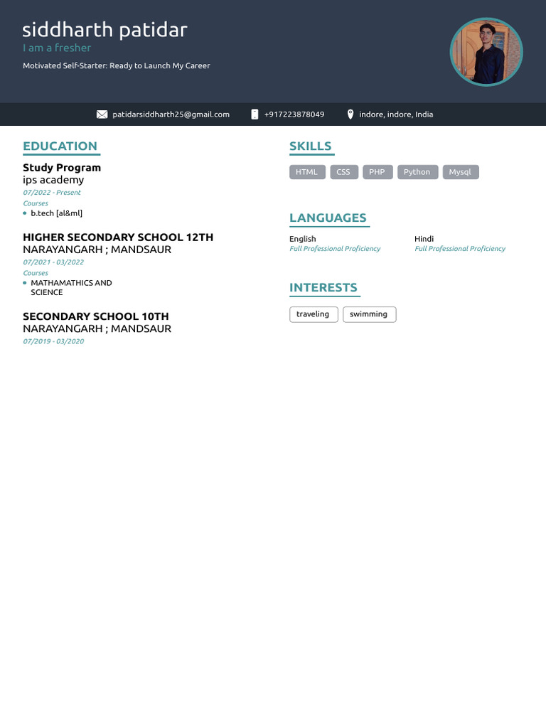Resume Siddharth Patidar | PDF