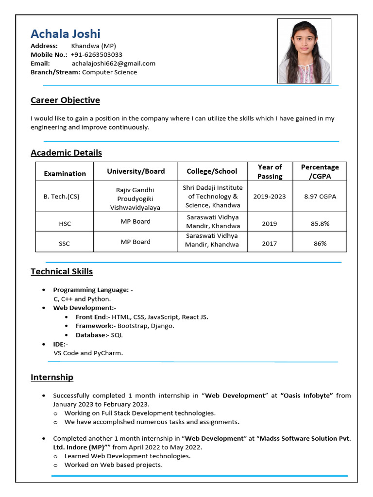 Resume Achala Joshi | PDF | World Wide Web | Internet & Web