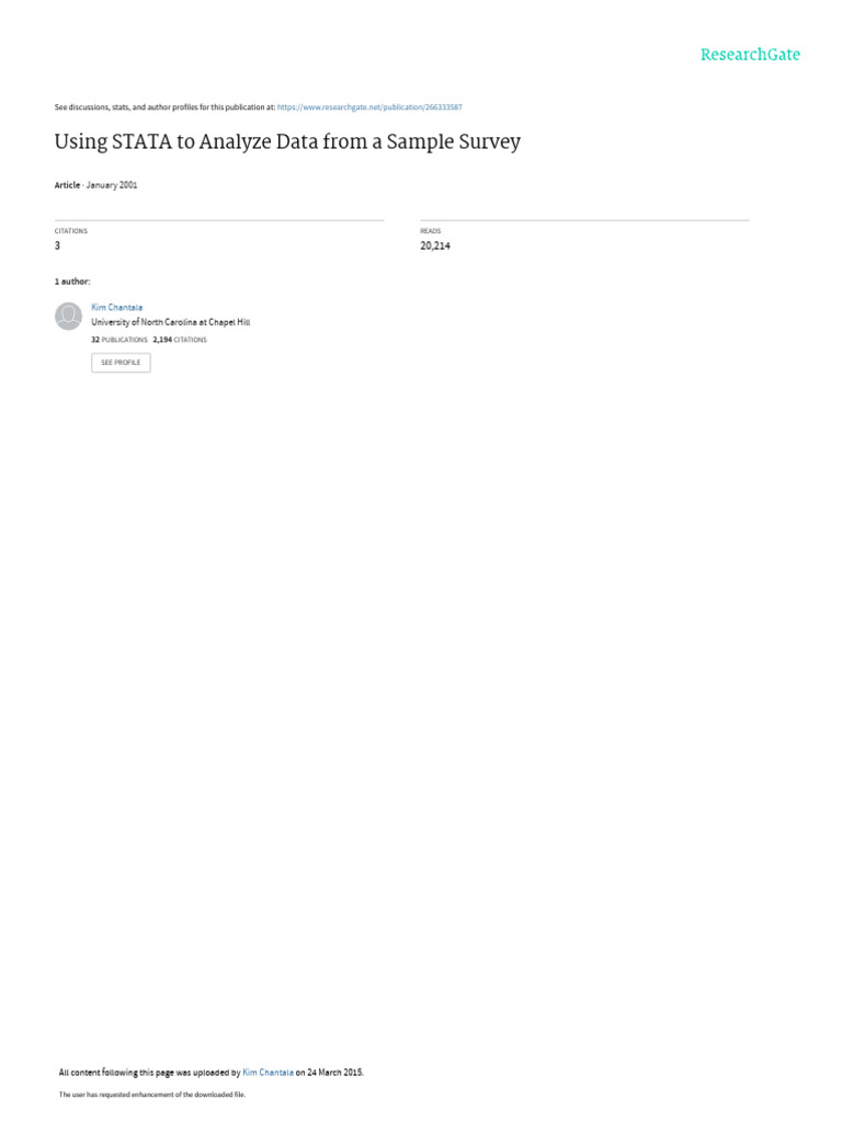 Using STATA To Analyze Data From A Sample Survey | PDF | Sampling ... Using STATA To Analyze Data From A Sample Survey | PDF | Sampling ...