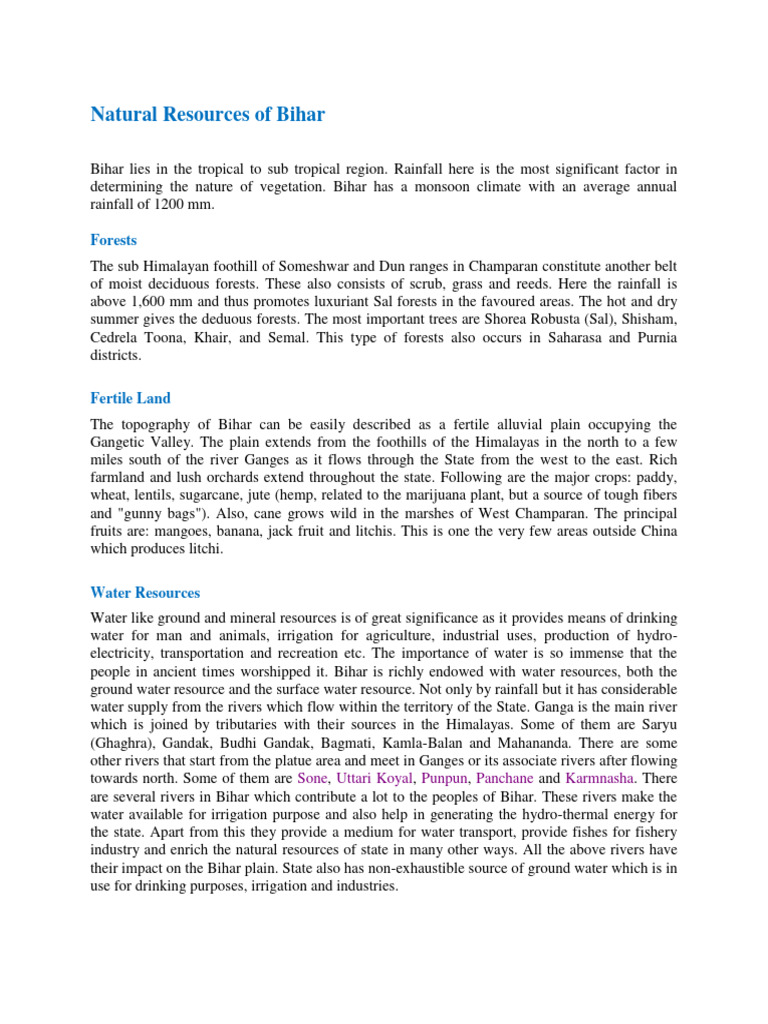 Natural Resources of Bihar | Download Free PDF | Physical Geography ...