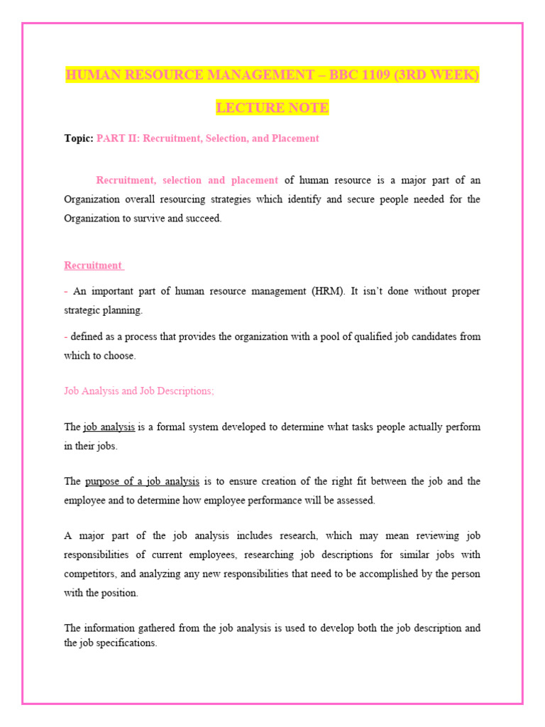 HRM - 3rd Week - Lecture Notes | PDF | Recruitment | Turnover (Employment)
