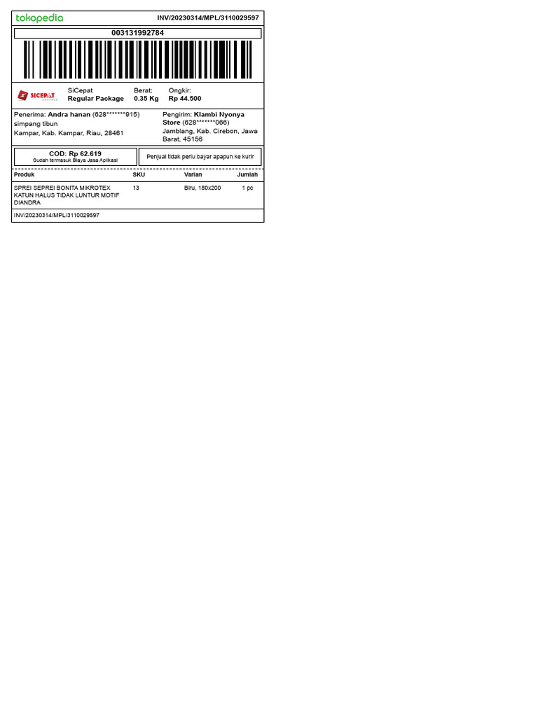 Pengaturan Label Pengiriman - Tokopedia | PDF