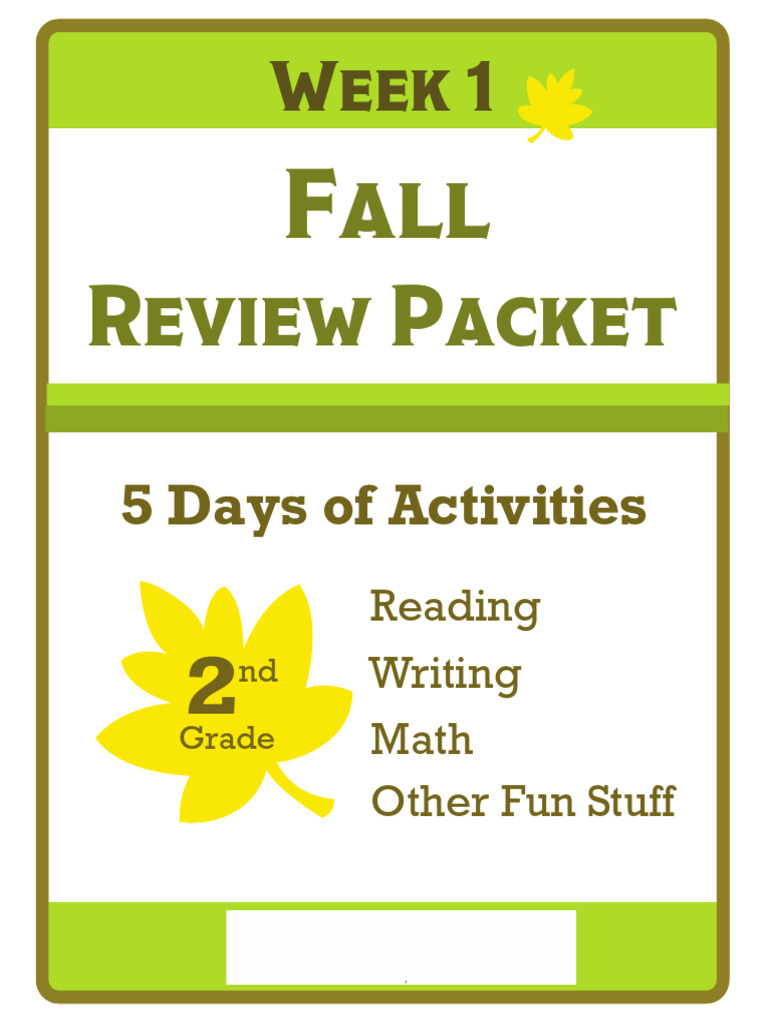 Fall Review Packet Second Grade Week 1 PDF Butterfly Pupa