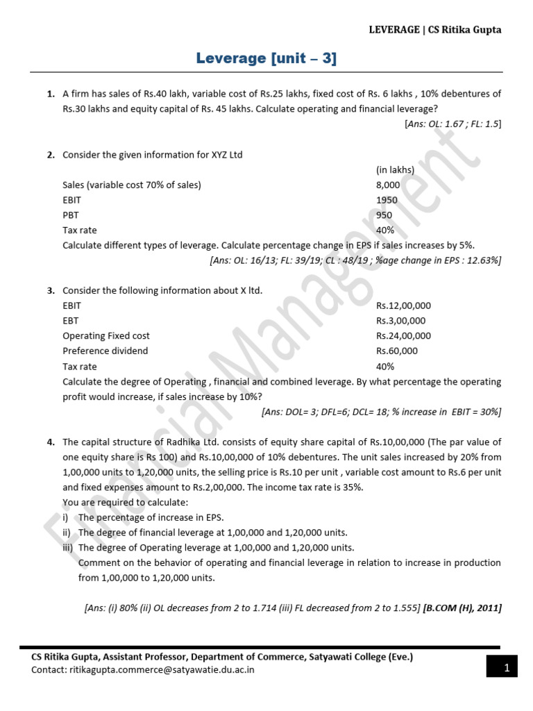 Leverage | PDF | Capital Structure | Leverage (Finance)