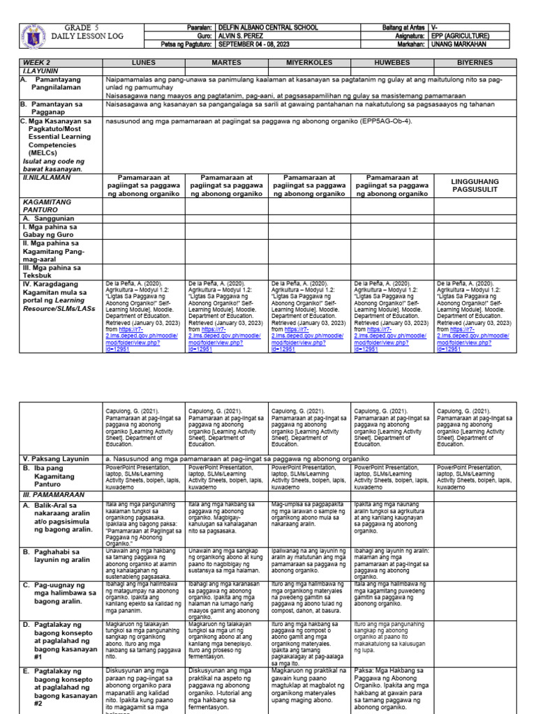 g5 q1w2 DLL Epp Agriculture Melcs | PDF