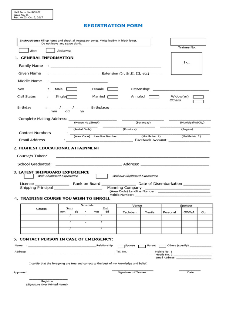 Trainee Registration Form | PDF | Service Industries | Written ...