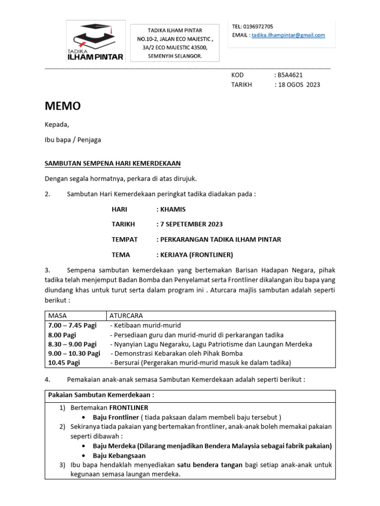 Memo Sambutan Kemerdekaan 2023 | PDF