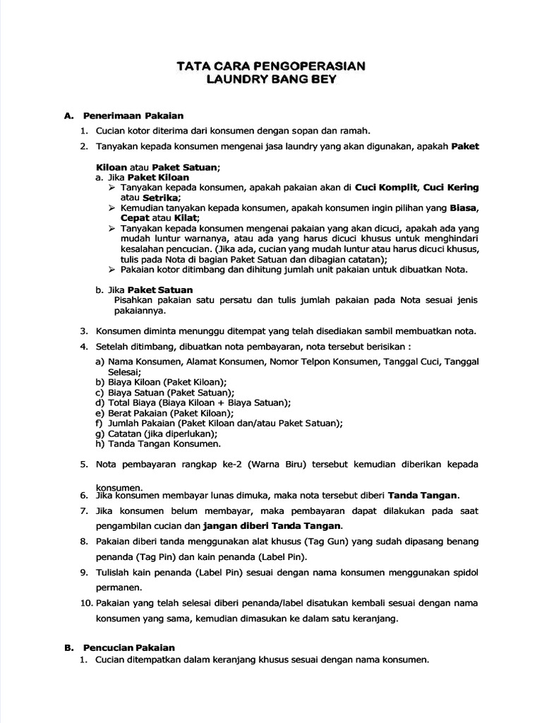 SOP Penerimaan dan Pencucian Laundry | PDF | Griya & Taman