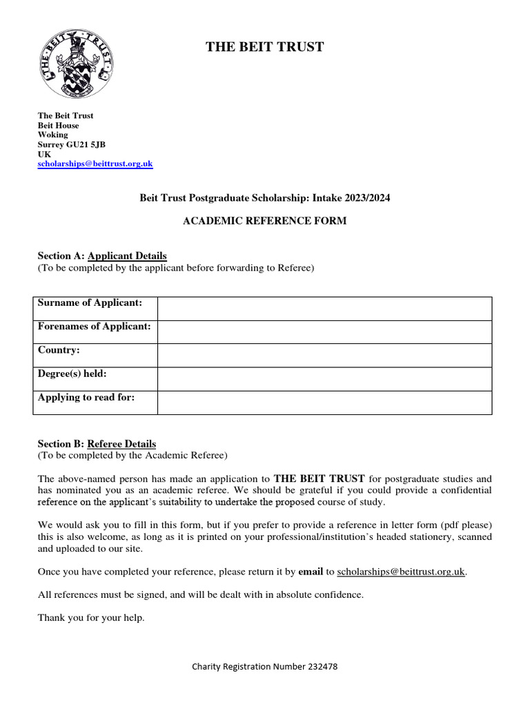 Academic Reference Form for Scholarships | PDF | Finance & Money Management