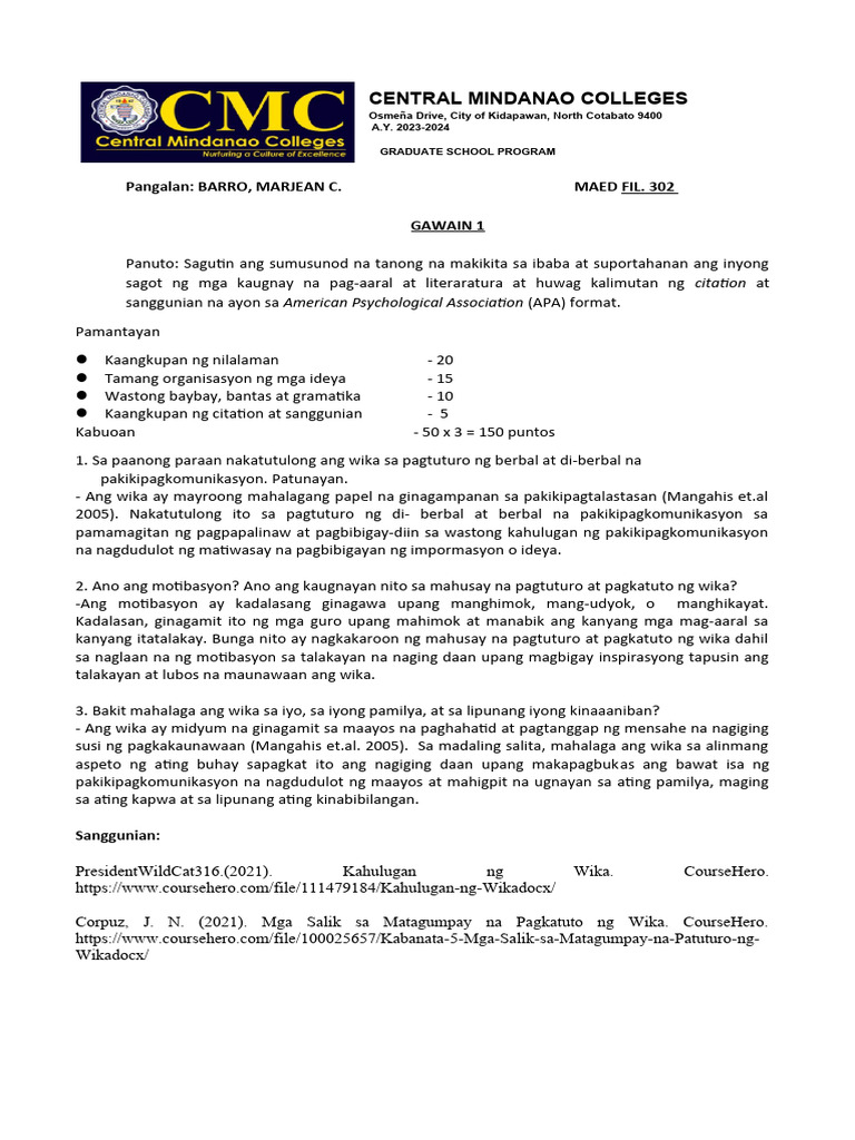 G1 - MaEd FIL 302 | PDF
