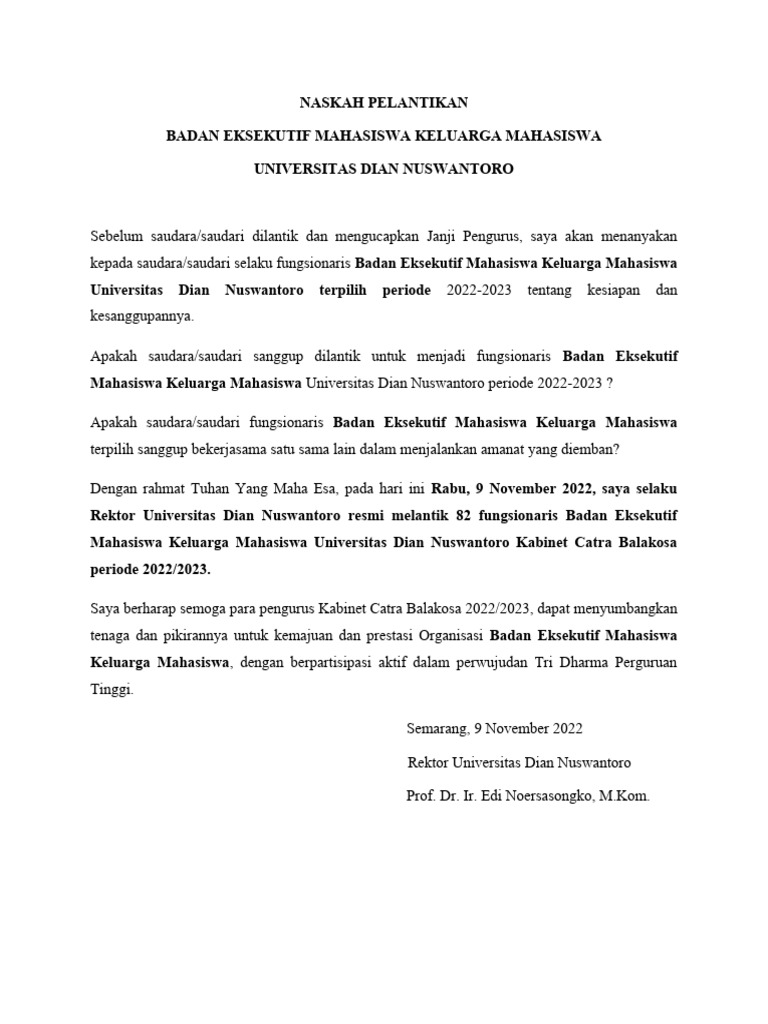 NASKAH PELANTIKAN DAN JANJI PENGURUS Fixx | PDF