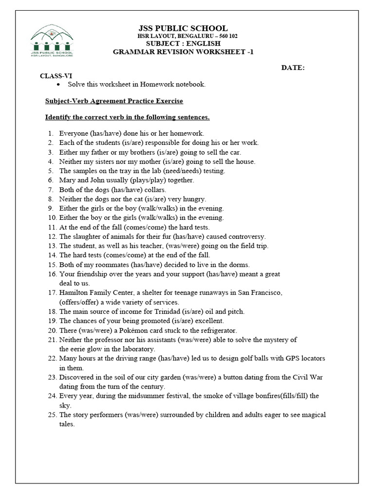 Grammar Worksheet | PDF