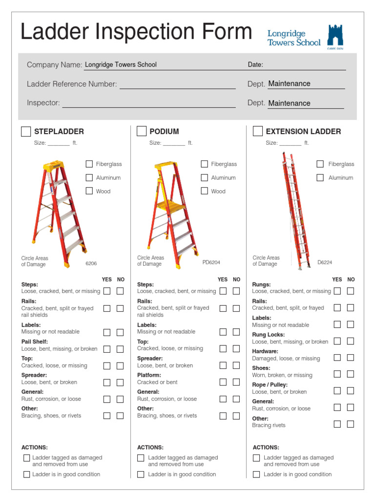 Ladder Safety Inspection Form | PDF | Ladder | Mechanical Engineering