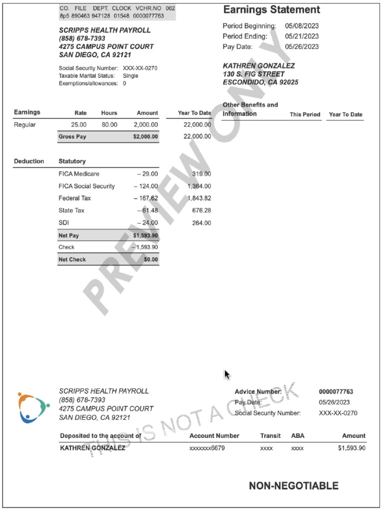 Katherine Gonzalez Adp Paystub | PDF