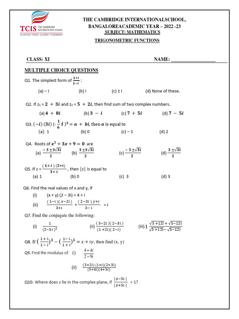 Tcis Complex Numbers | PDF | Complex Number | Discrete Mathematics