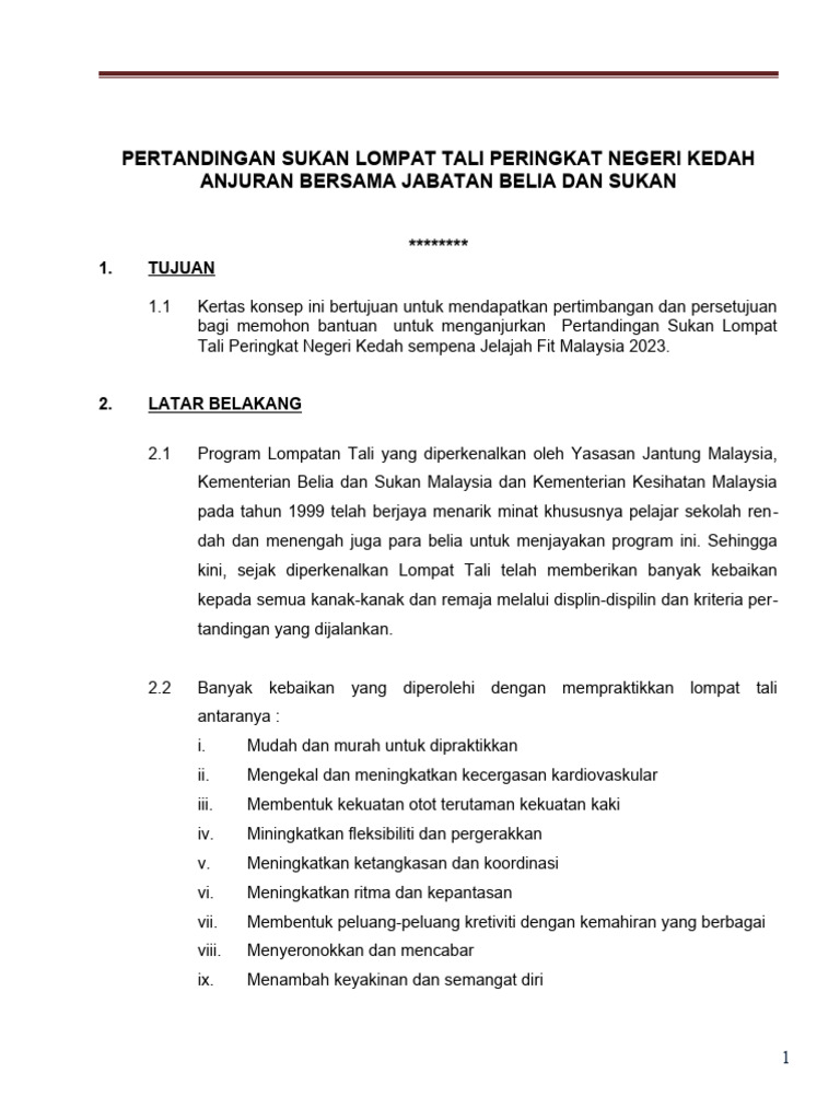 Kertas Kerja Lompat Tali Anjuran Bersama Belia Dan Sukan 2023 | PDF