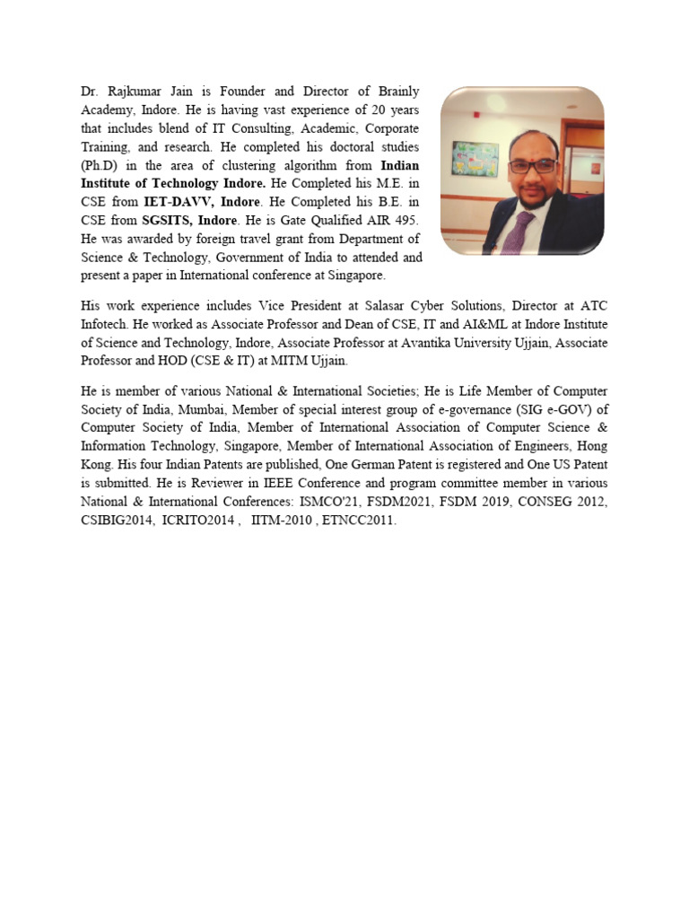 DR Rajkumar Jain Short Profile | PDF