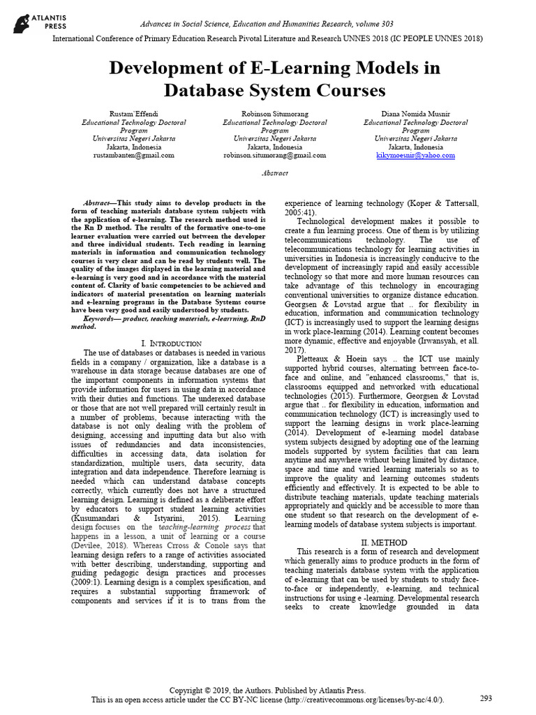 Development of E-Learning Models in Database System Courses | PDF | Educational Technology ...
