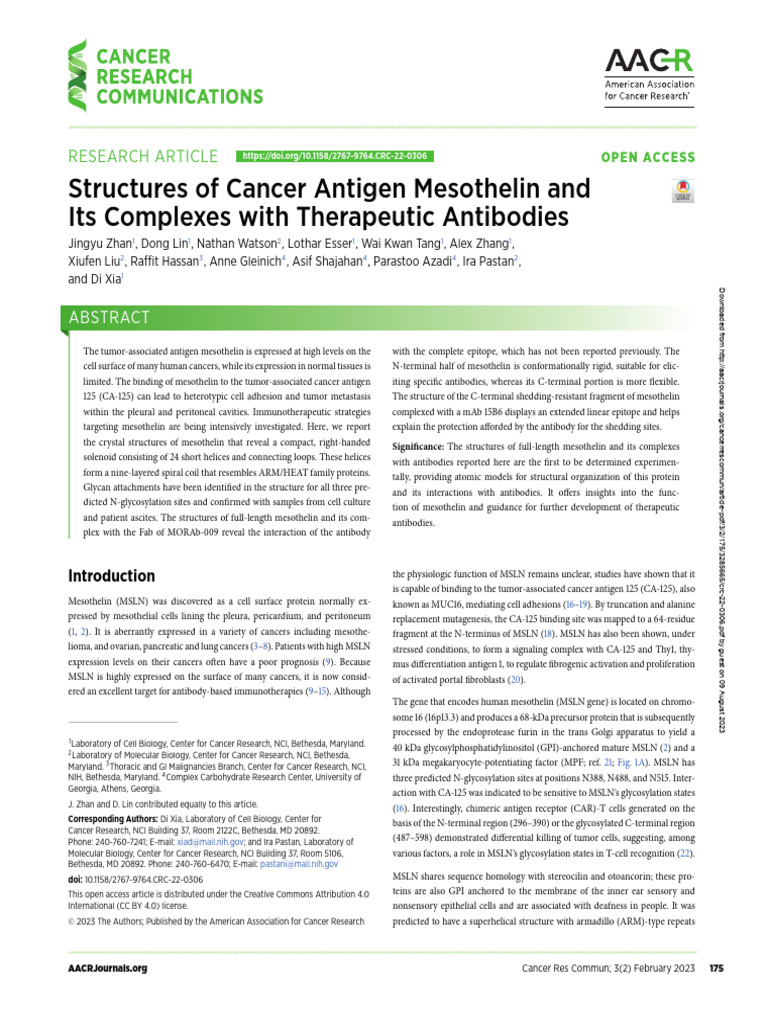 Structures of Cancer Antigen Mesothelin | PDF | Protein Purification ...
