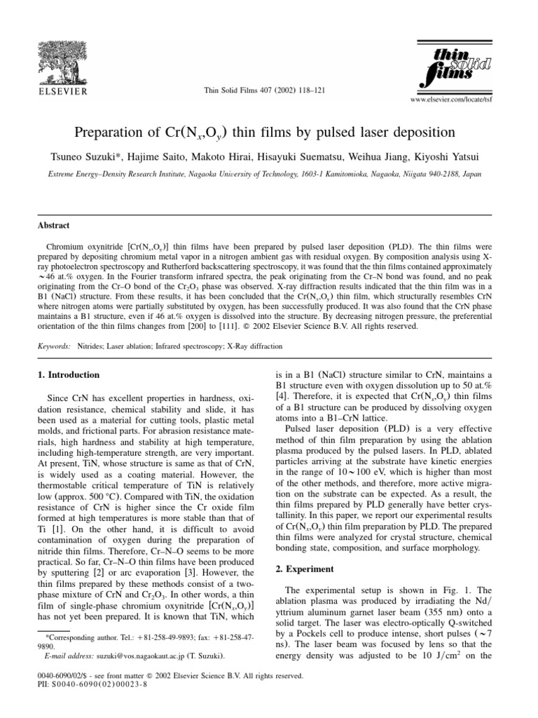 Preparation of CR (N, Ox Y) Thin Films by Pulsed Laser Deposition | PDF ...