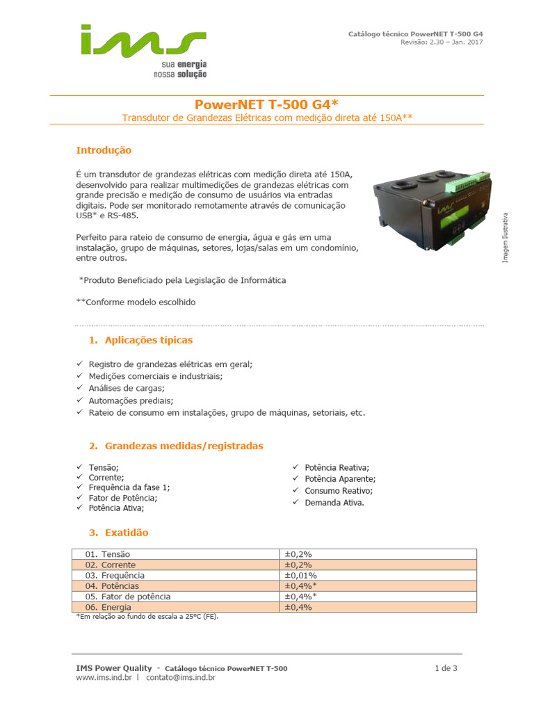 Transdutor PowerNET T-500 G4 | PDF | Energia elétrica | USB