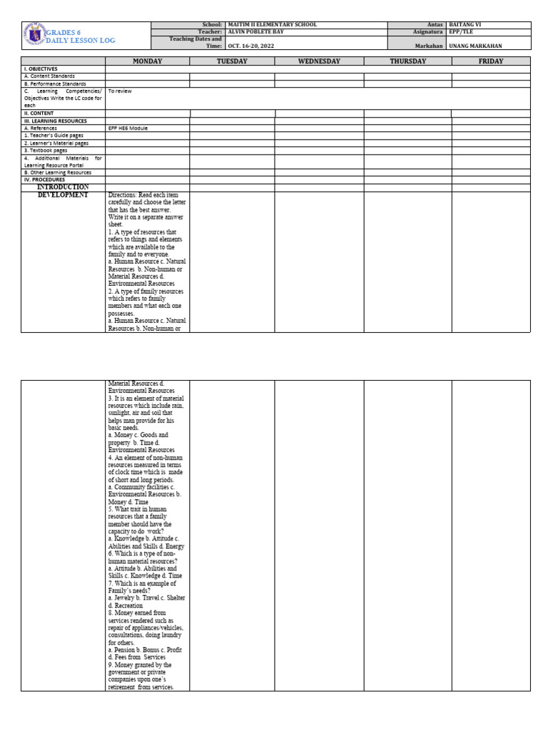 DLL Week 9 HE 6 | PDF | Teachers | Cognition