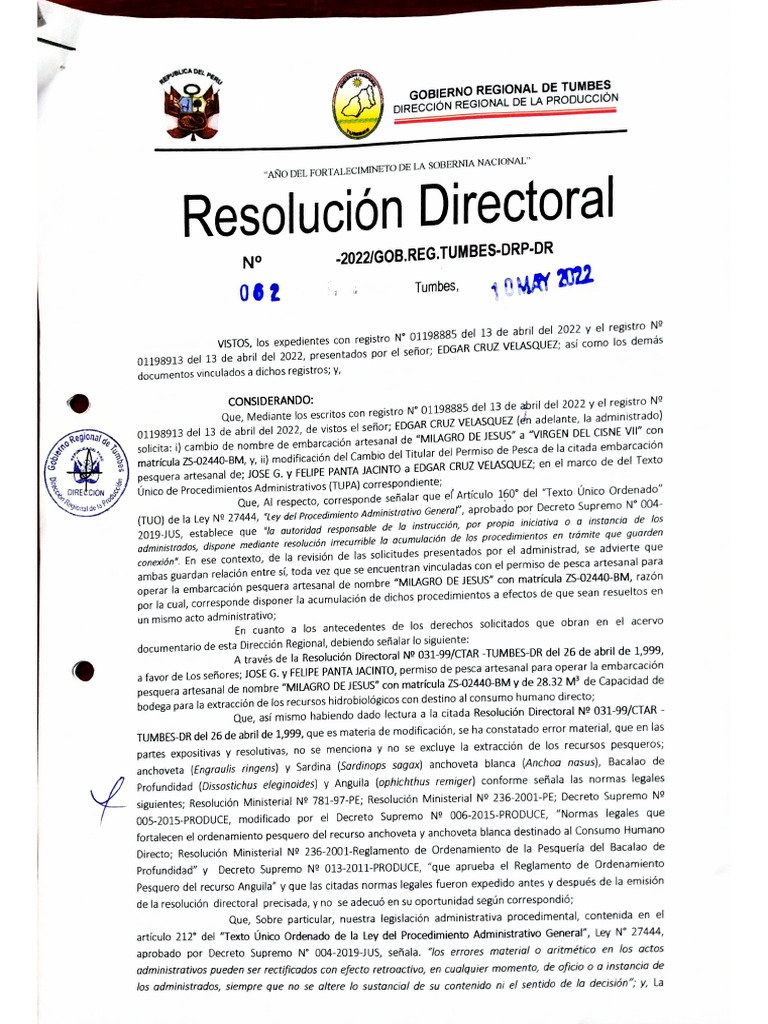 Virgen Del Cisne Vii RD #062-2022-Gob-Reg-Tumbes-Drp-Dr | PDF