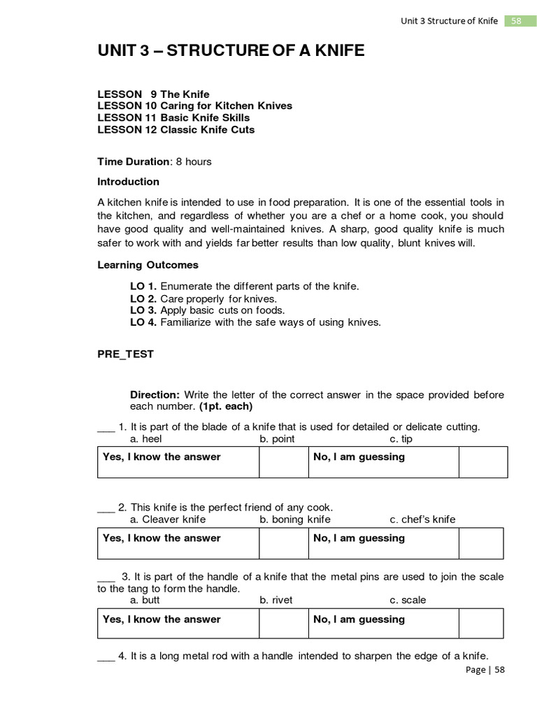 Unit 3 Module Food Selection | PDF | Knife | Blade