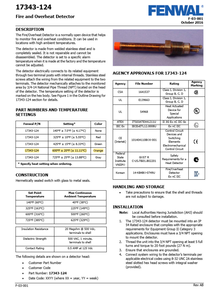 Fenwal Detector Fuego 17343-124 | PDF | Screw | Switch