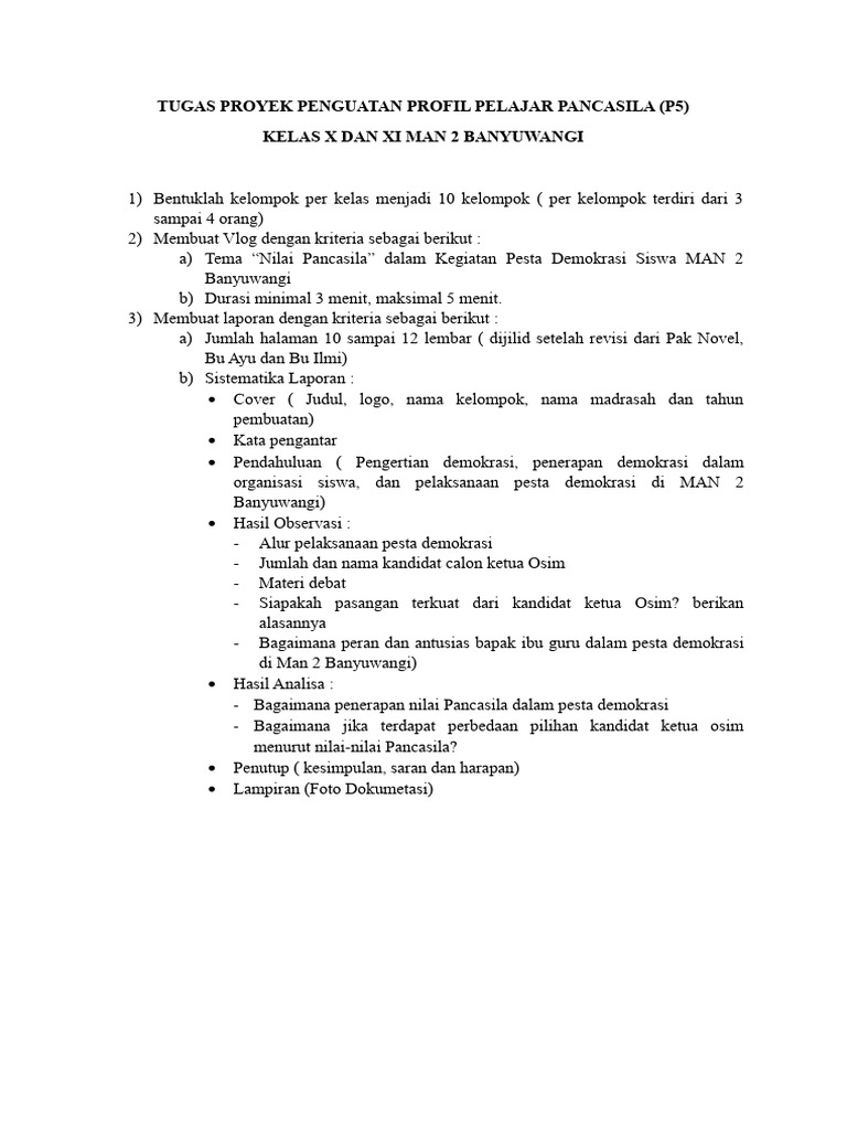 TUGAS P5 KELAS X Dan XI | PDF | Seni | Sains & Matematika
