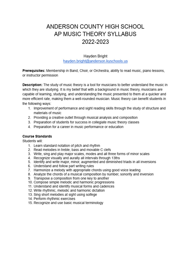 AP Music Theory Syllabus 2022-2023 | PDF | Chord (Music) | Minor Scale