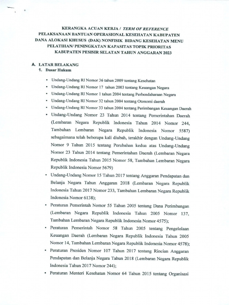 Tor Pelatihan Gizi Kia | PDF