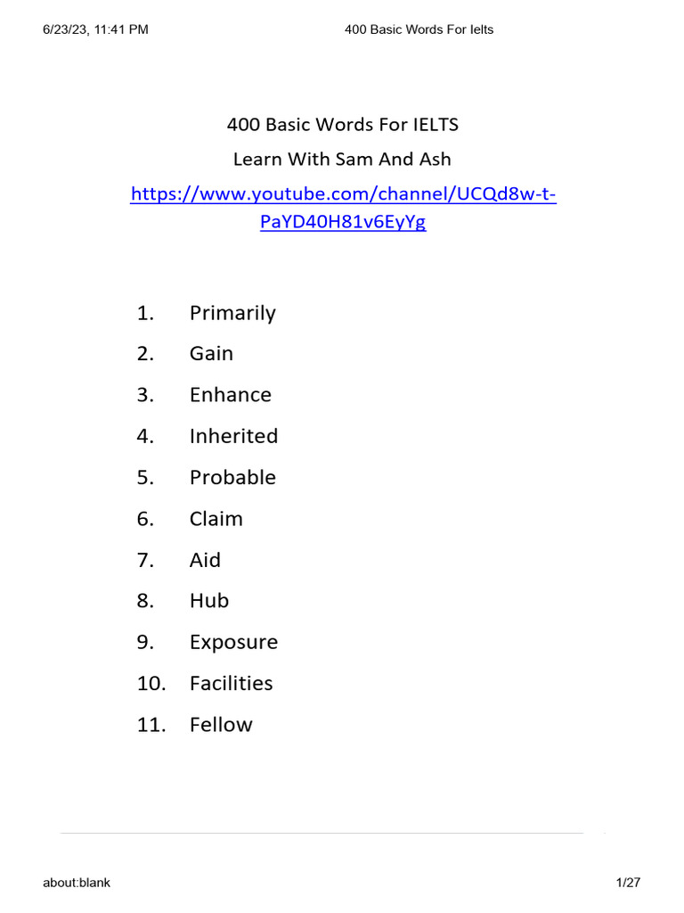 400 Basic Words For Ielts | PDF