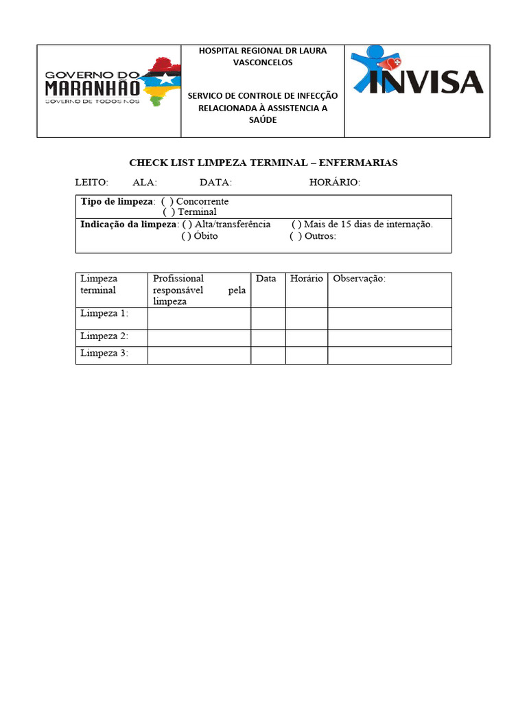 Check List de Limpeza Terminal Hospitalar | PDF