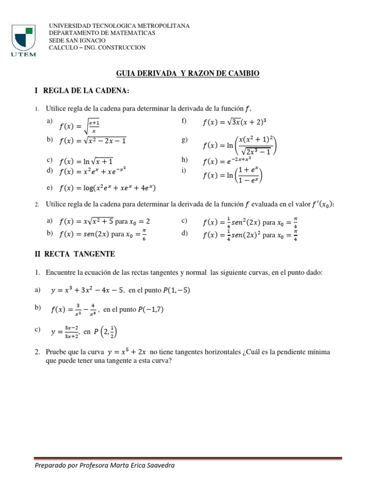 Guia 6 Derivadas Regla Cadena | PDF