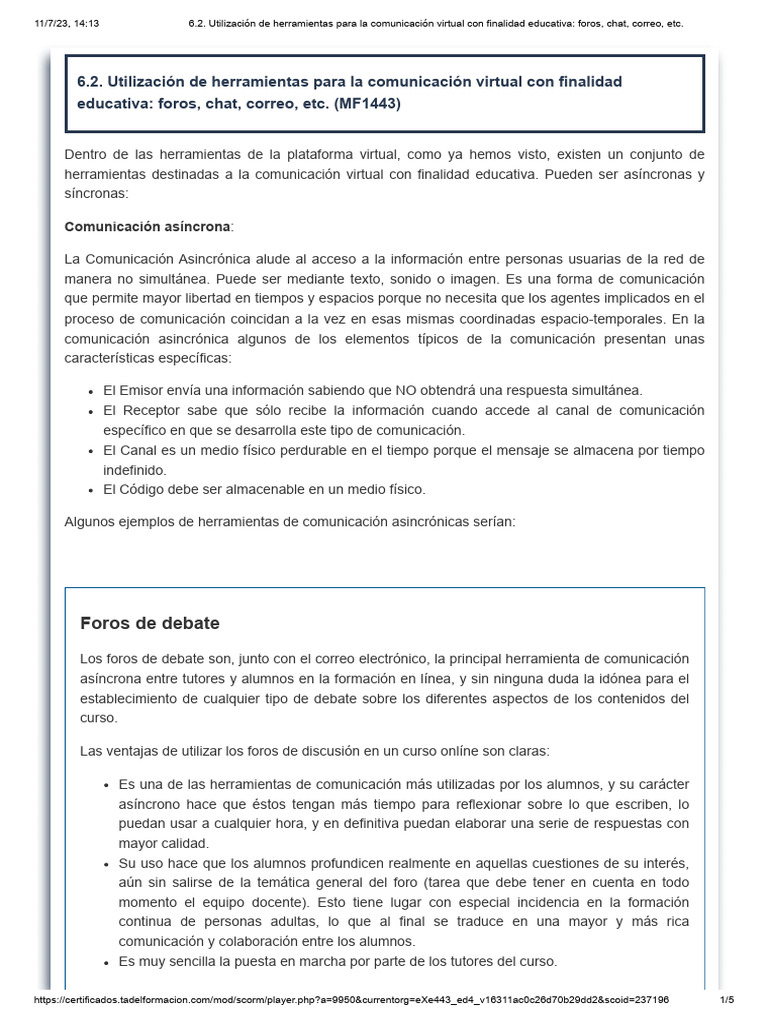 6.2. Utilización de Herramientas para La Comunicación Virtual Con Finalidad Educativa: Foros ...