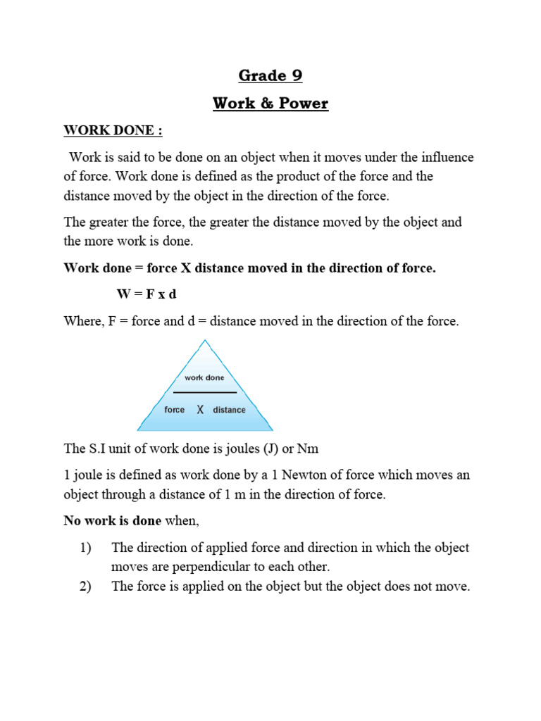 Grade 9 Work & Power Notes | PDF | Force | Power (Physics)