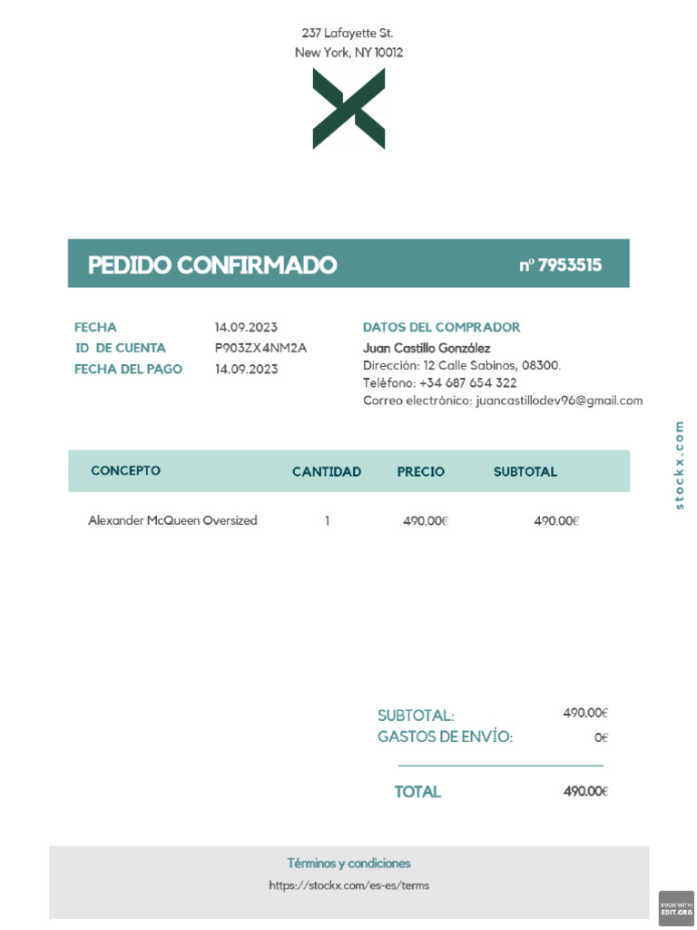 StockX 7953515 Invoice | PDF