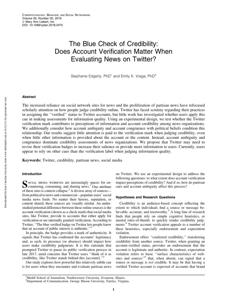 The Blue Check of Credibility: Does Account Verification Matter When ...