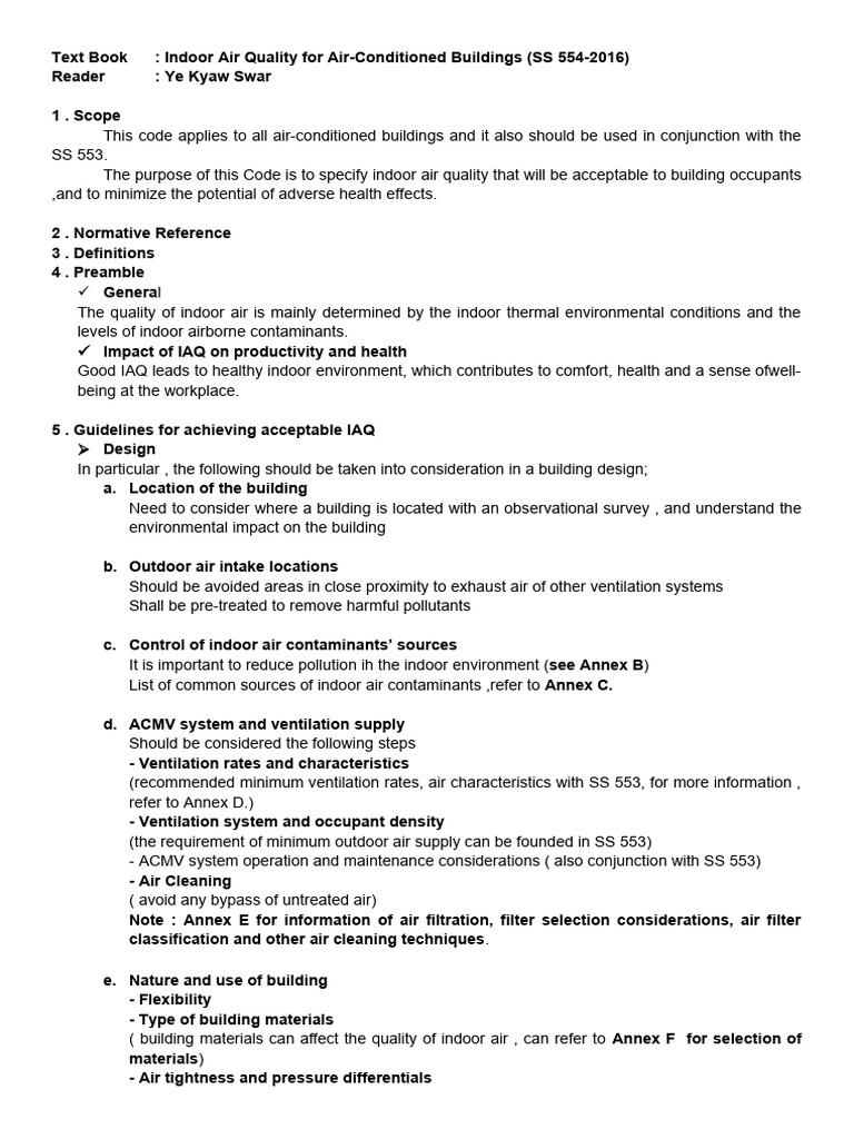 SS 554 IAQ Guidelines by YKS | PDF | Ventilation (Architecture) | Air ...